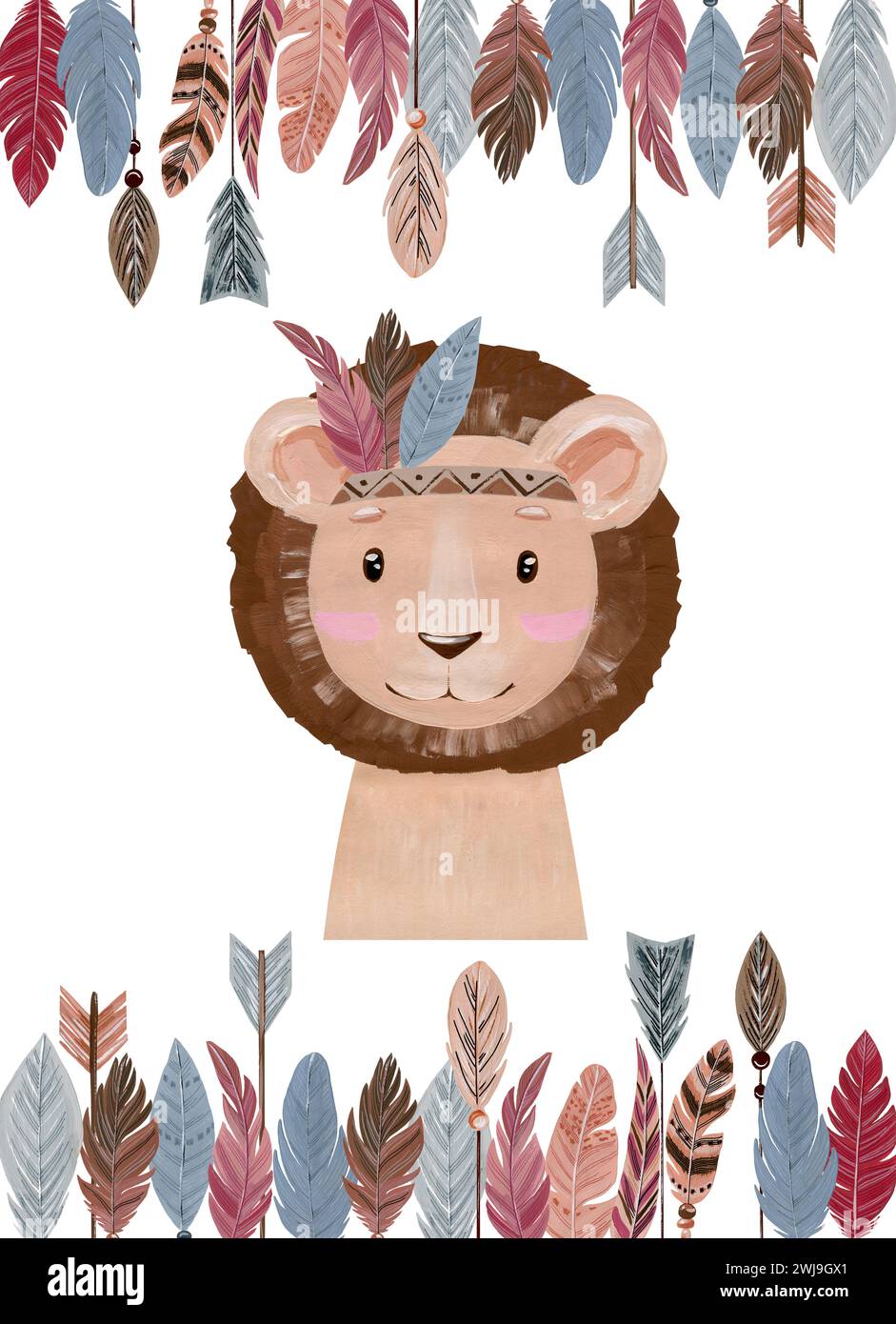 Hand drawn watercolor boho lion portrait. Nursery art Stock Photo - Alamy