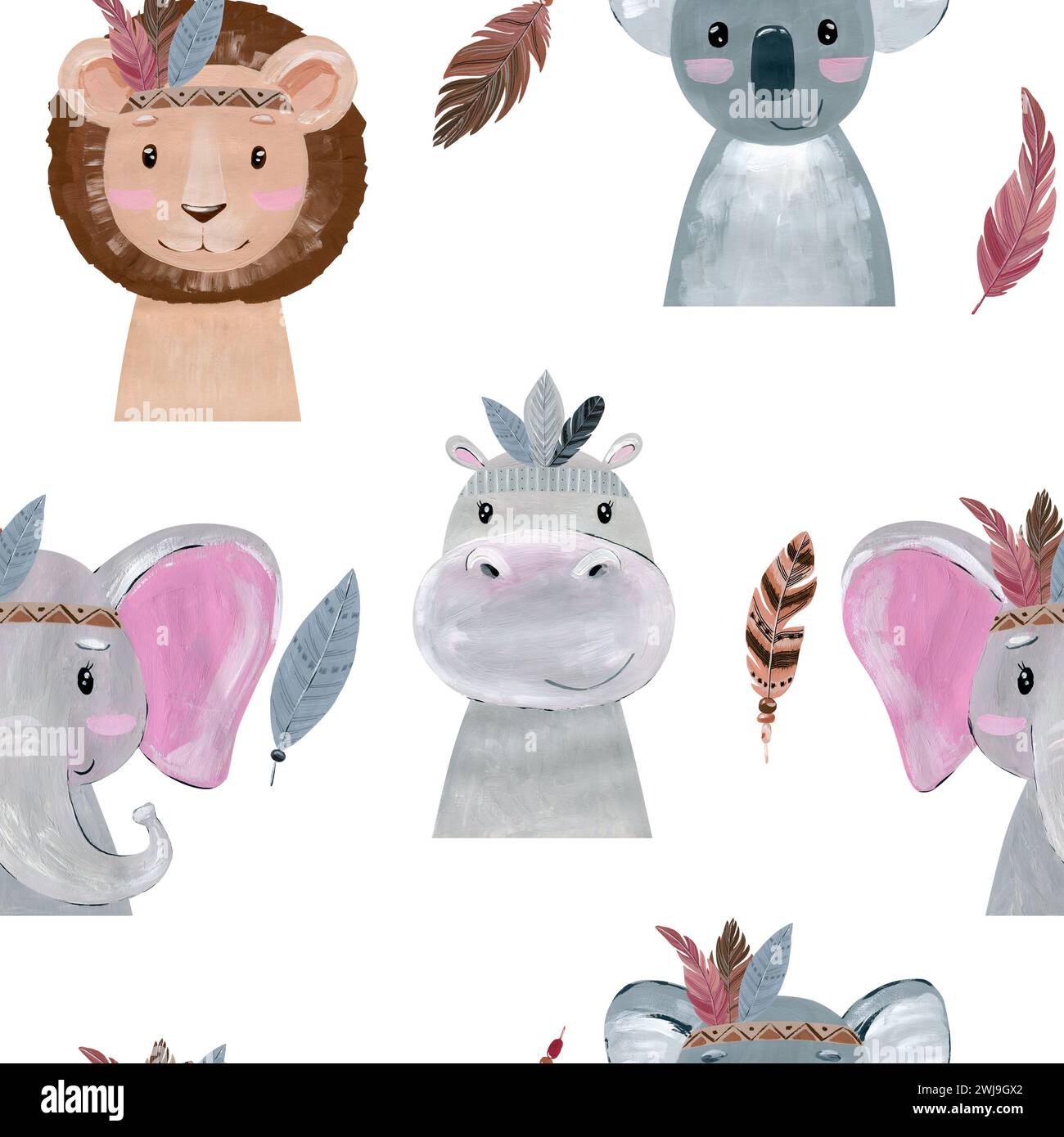 Watercolor cute pattern with boho animals. Hand drawn illustration for ...