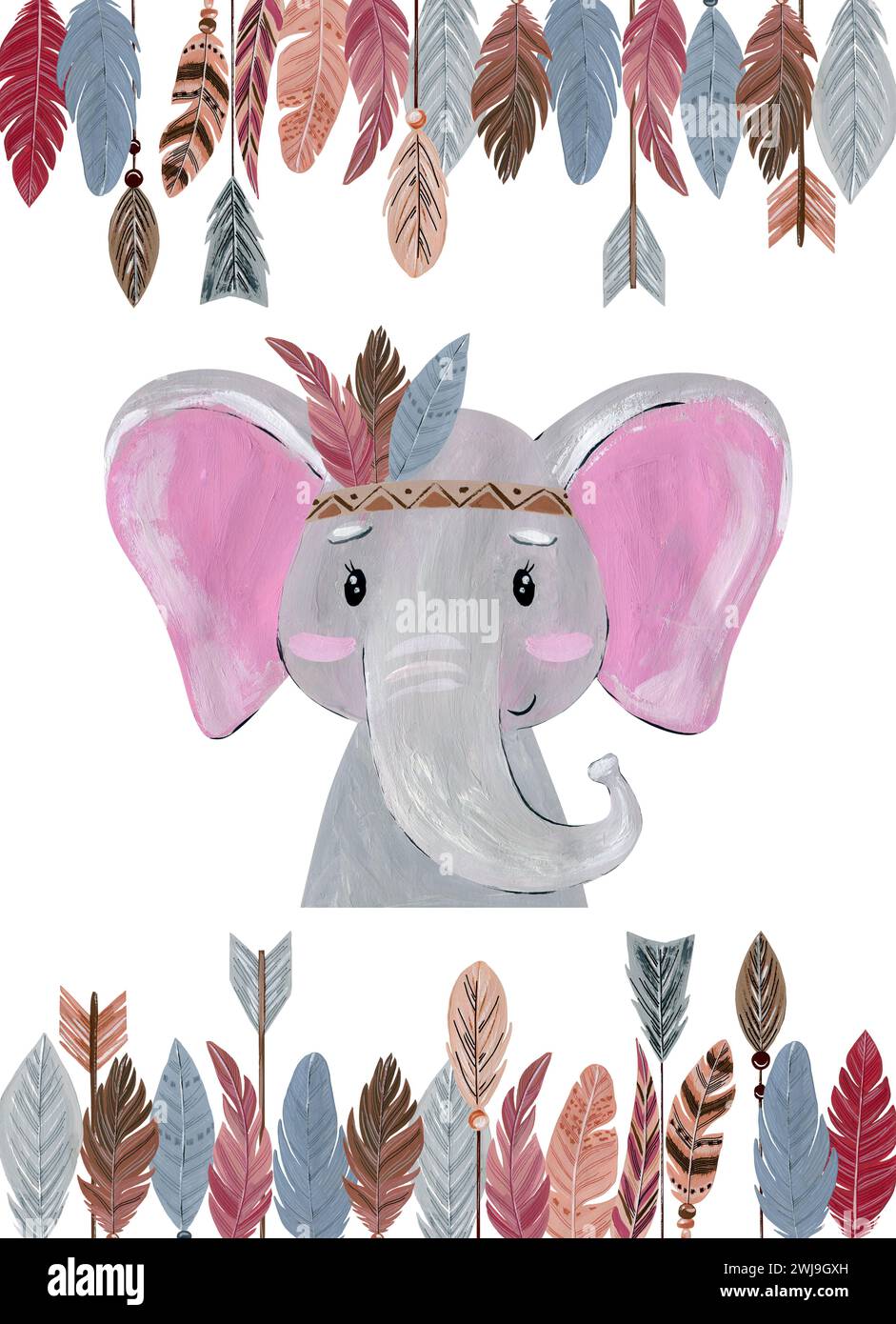 Hand drawn watercolor boho elephant portrait. Nursery art Stock Photo ...