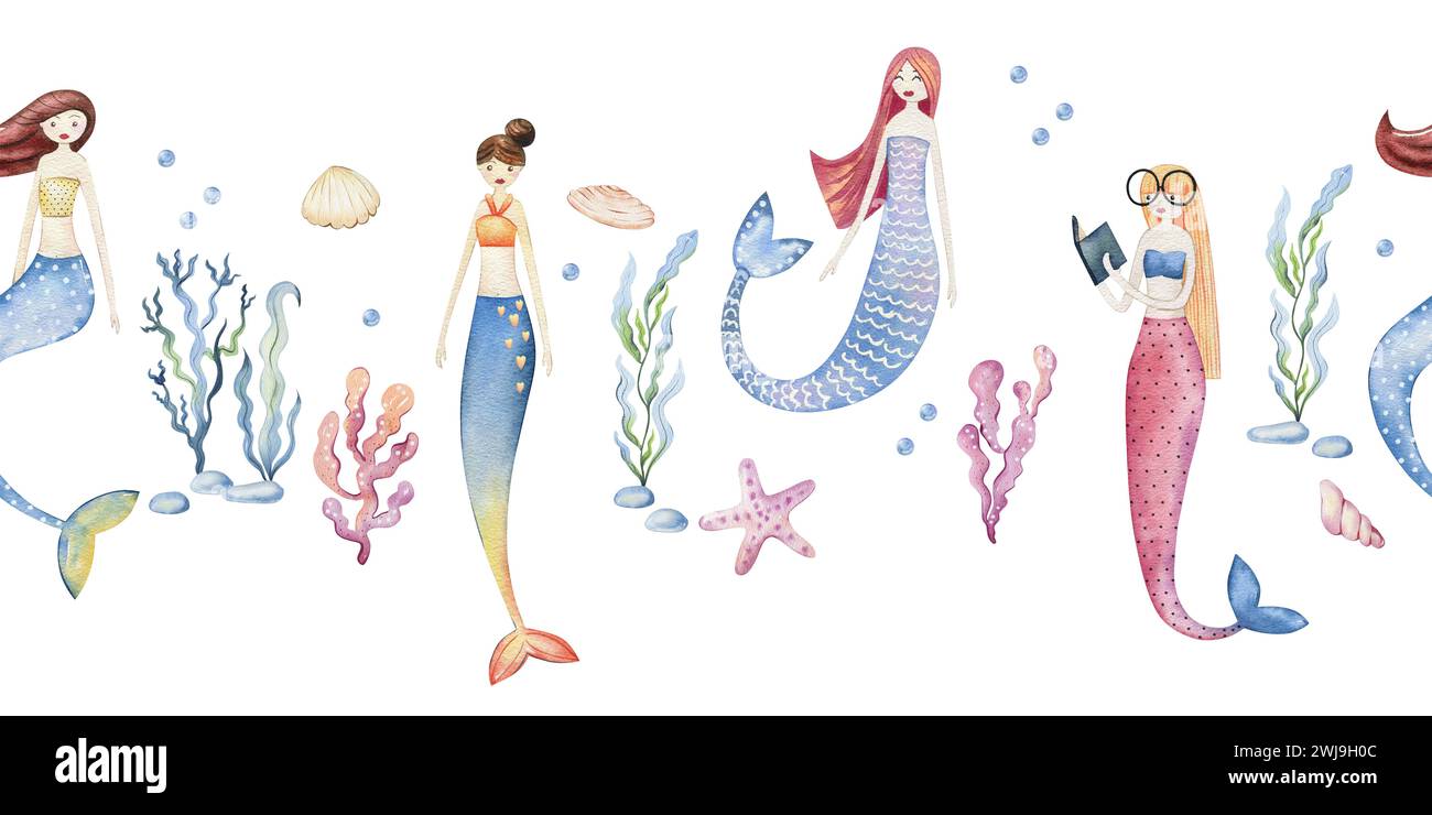 Marine life seamless border hi-res stock photography and images - Alamy