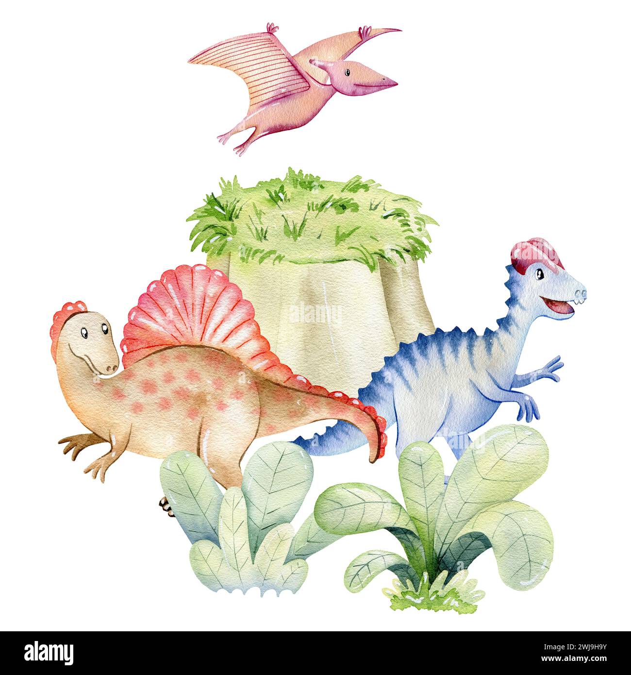 Watercolor dinosaurs for invitation card, nursery poster and other ...