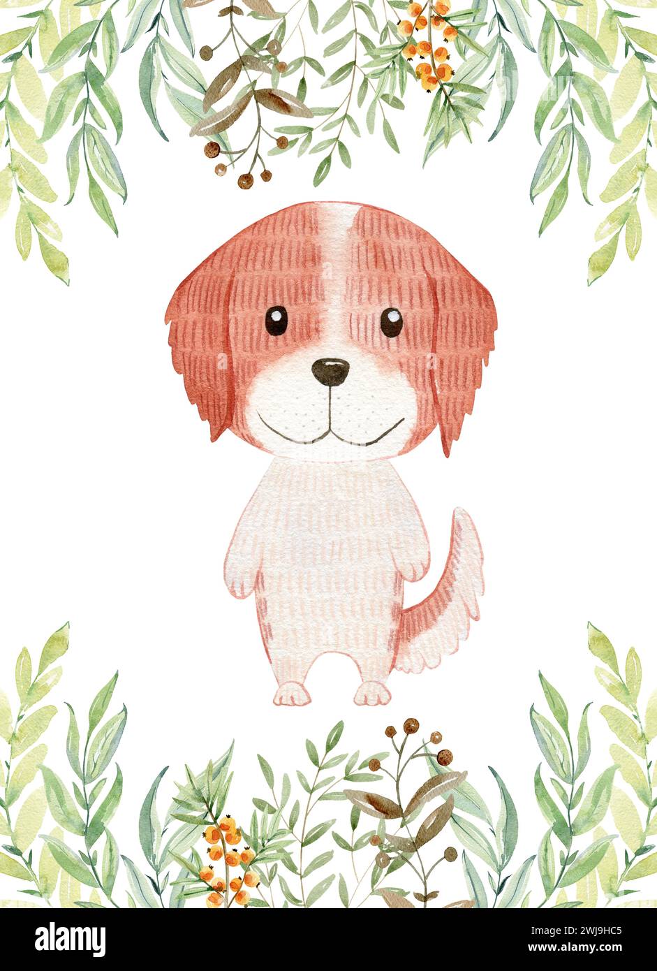 Cute red and white setter. Watercolor illustration isolated on white ...