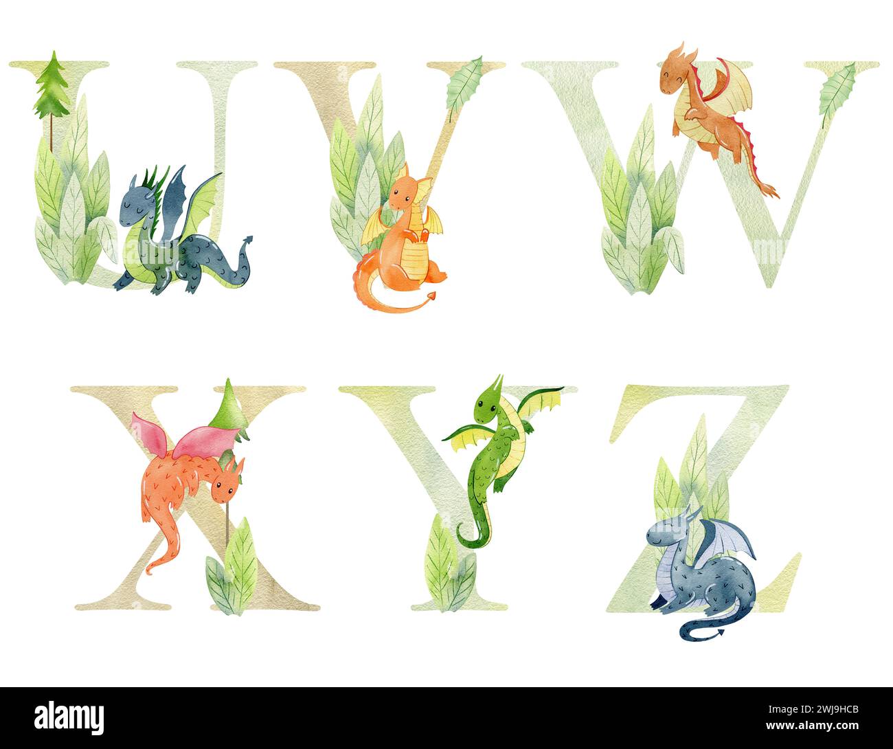 Watercolor dragons letters Stock Photo - Alamy