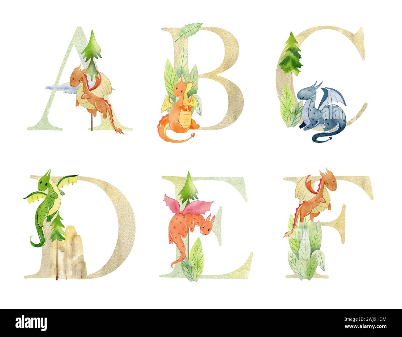 Watercolor dragons letters Stock Photo - Alamy
