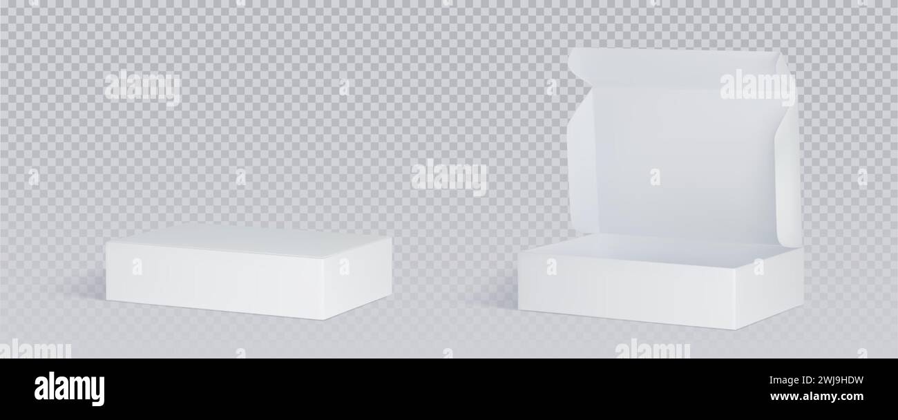 White closed and open cardboard box mockup top angle view. Realistic ...