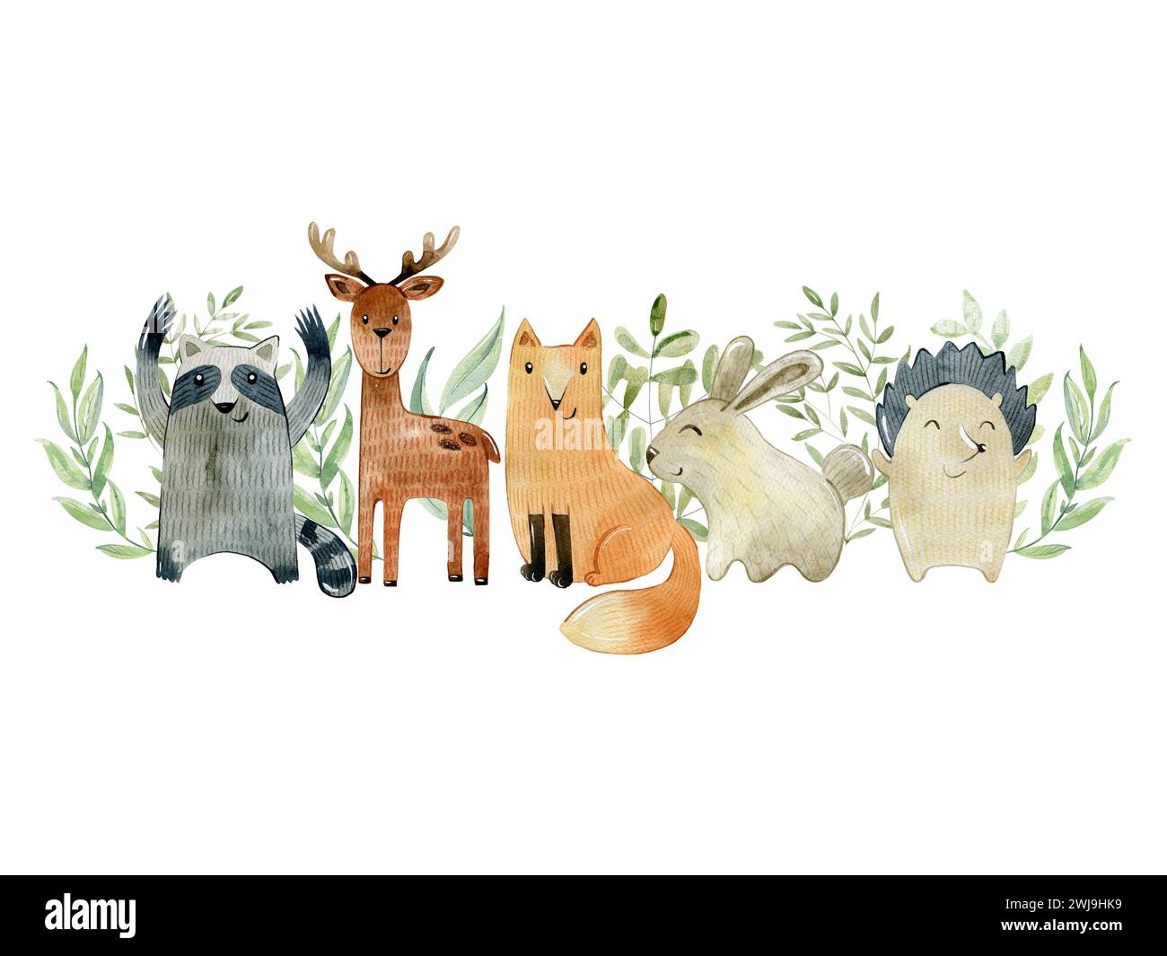 Watercolor woodland arrangements Stock Photo - Alamy