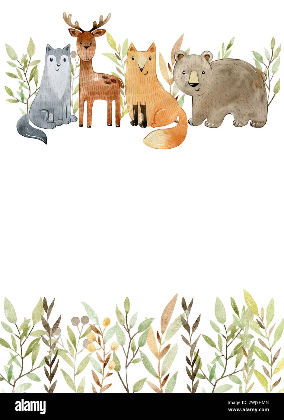 Watercolor forest frame Stock Photo - Alamy