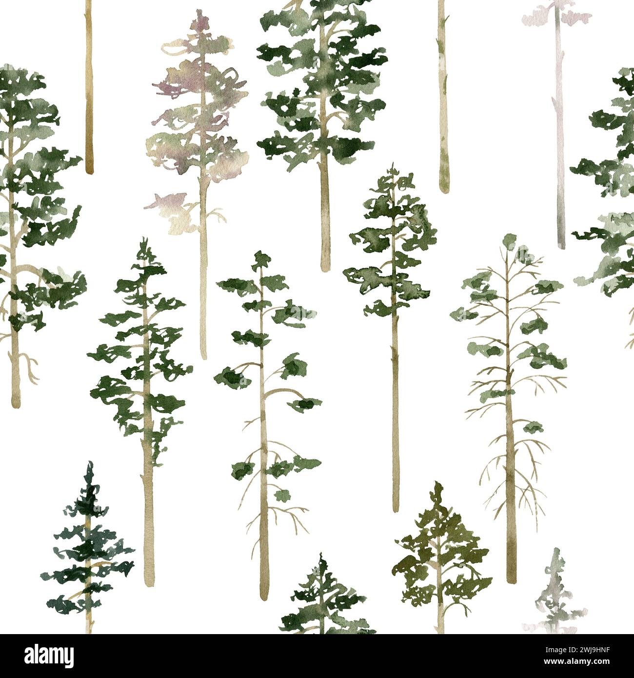 Seamless pattern with watercolor trees Stock Photo - Alamy
