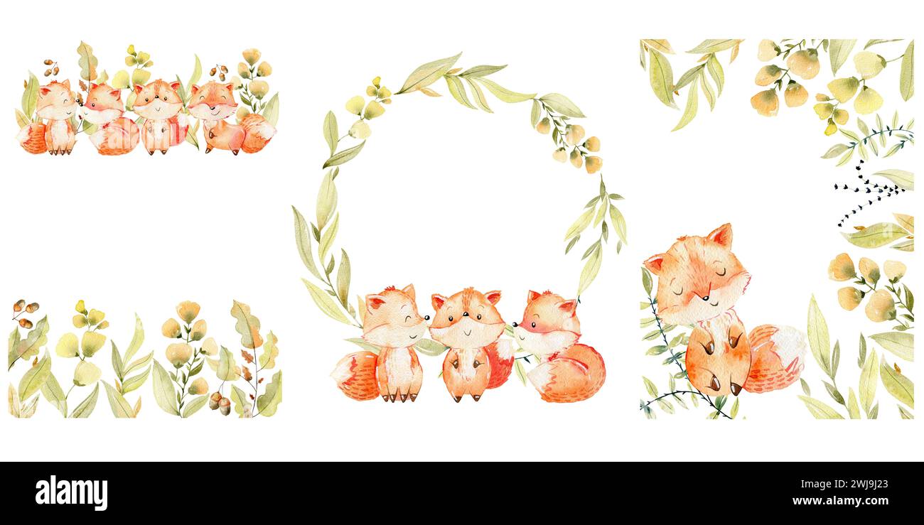 Watercolor woodland cards Stock Photo - Alamy