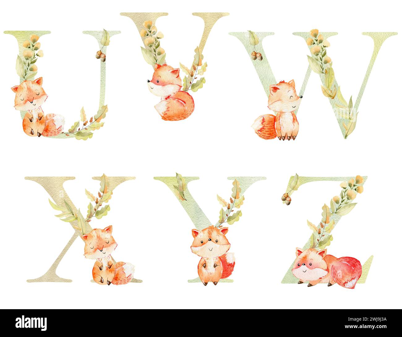 Watercolor animals letters Stock Photo - Alamy