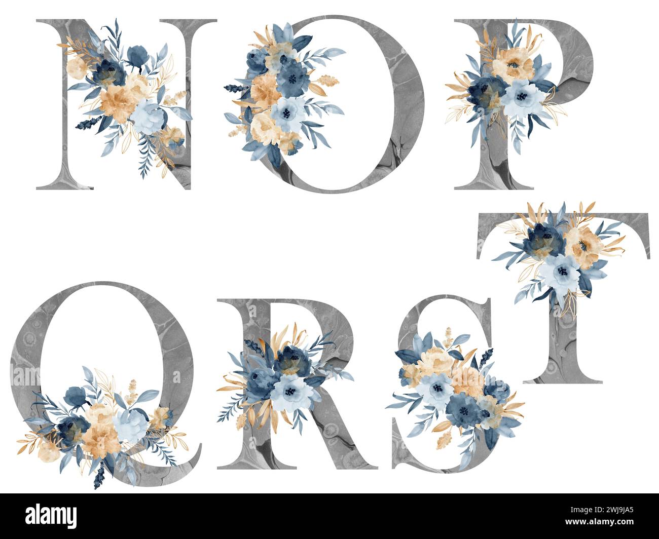 Watercolor floral alphabet Stock Photo - Alamy
