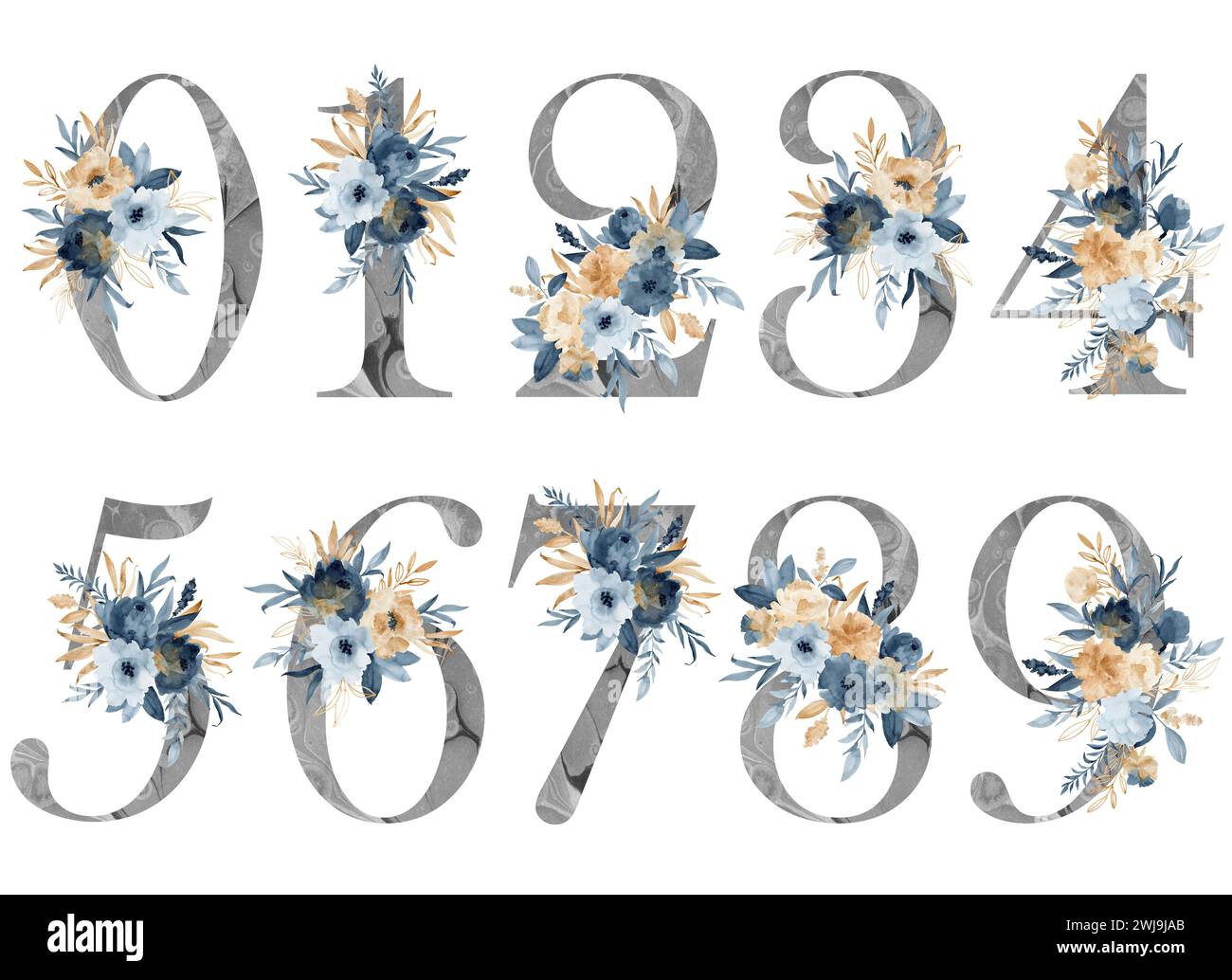 Watercolor floral numbers Stock Photo - Alamy