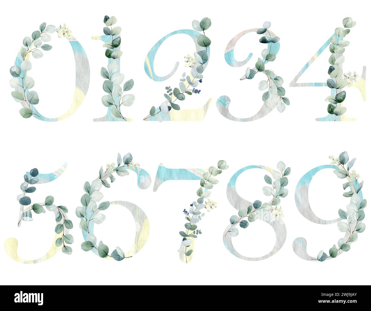 Watercolor floral numbers Stock Photo - Alamy