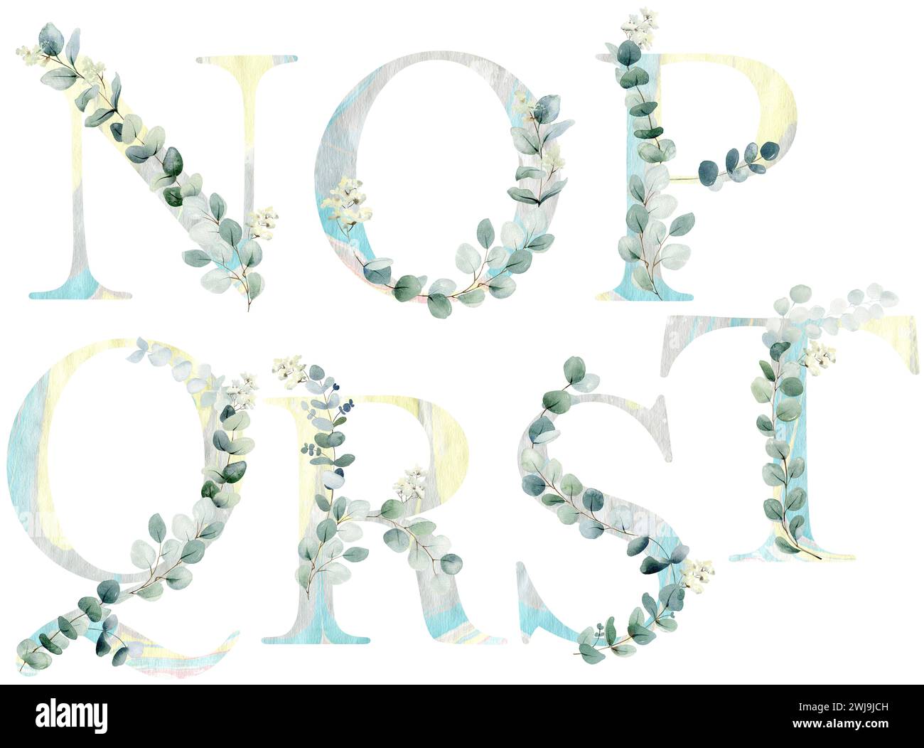 Watercolor botanical alphabet Stock Photo - Alamy