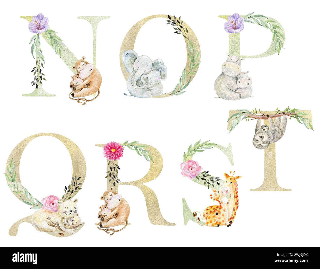 Watercolor animals letters Stock Photo - Alamy