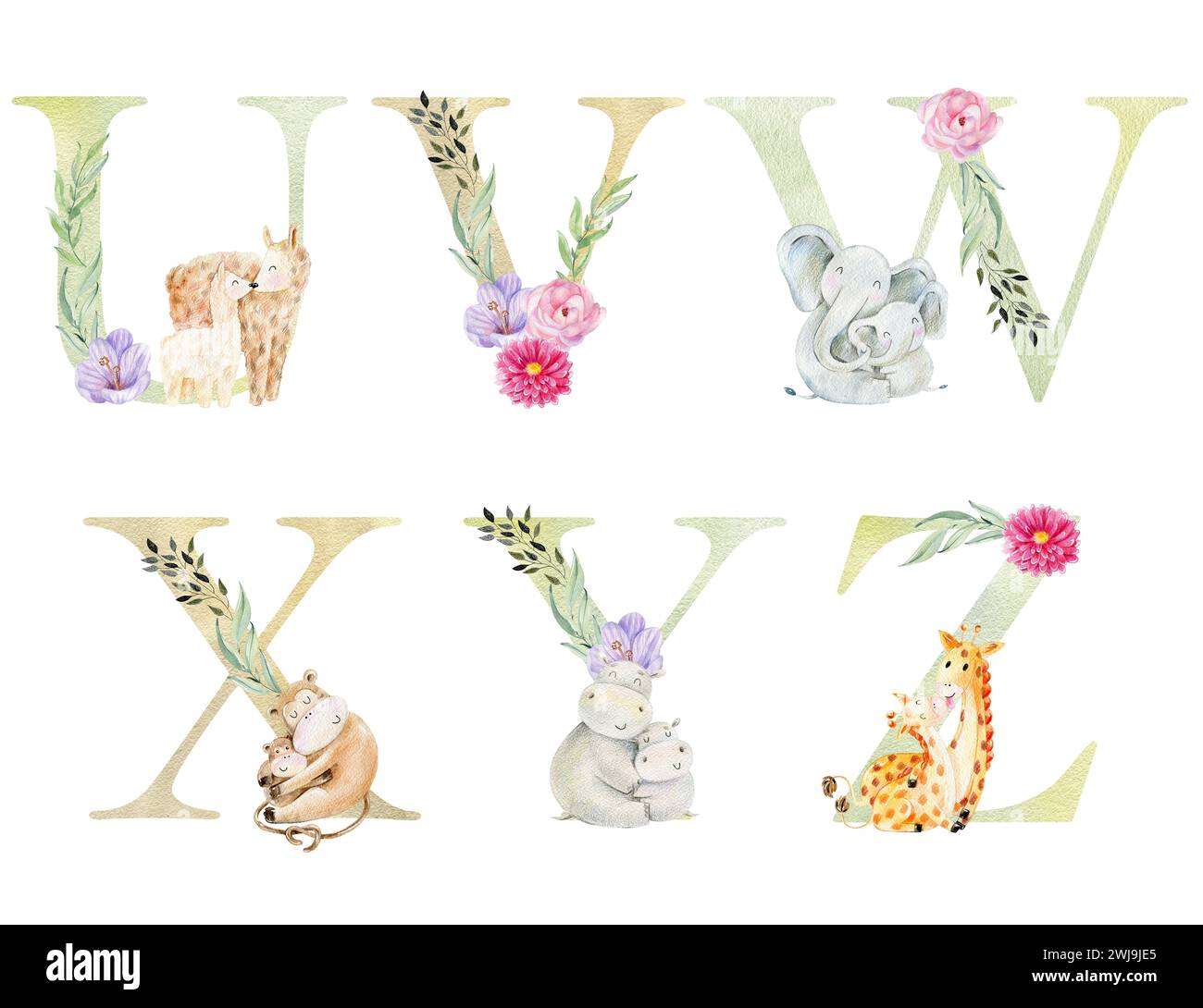 Watercolor animals letters Stock Photo - Alamy