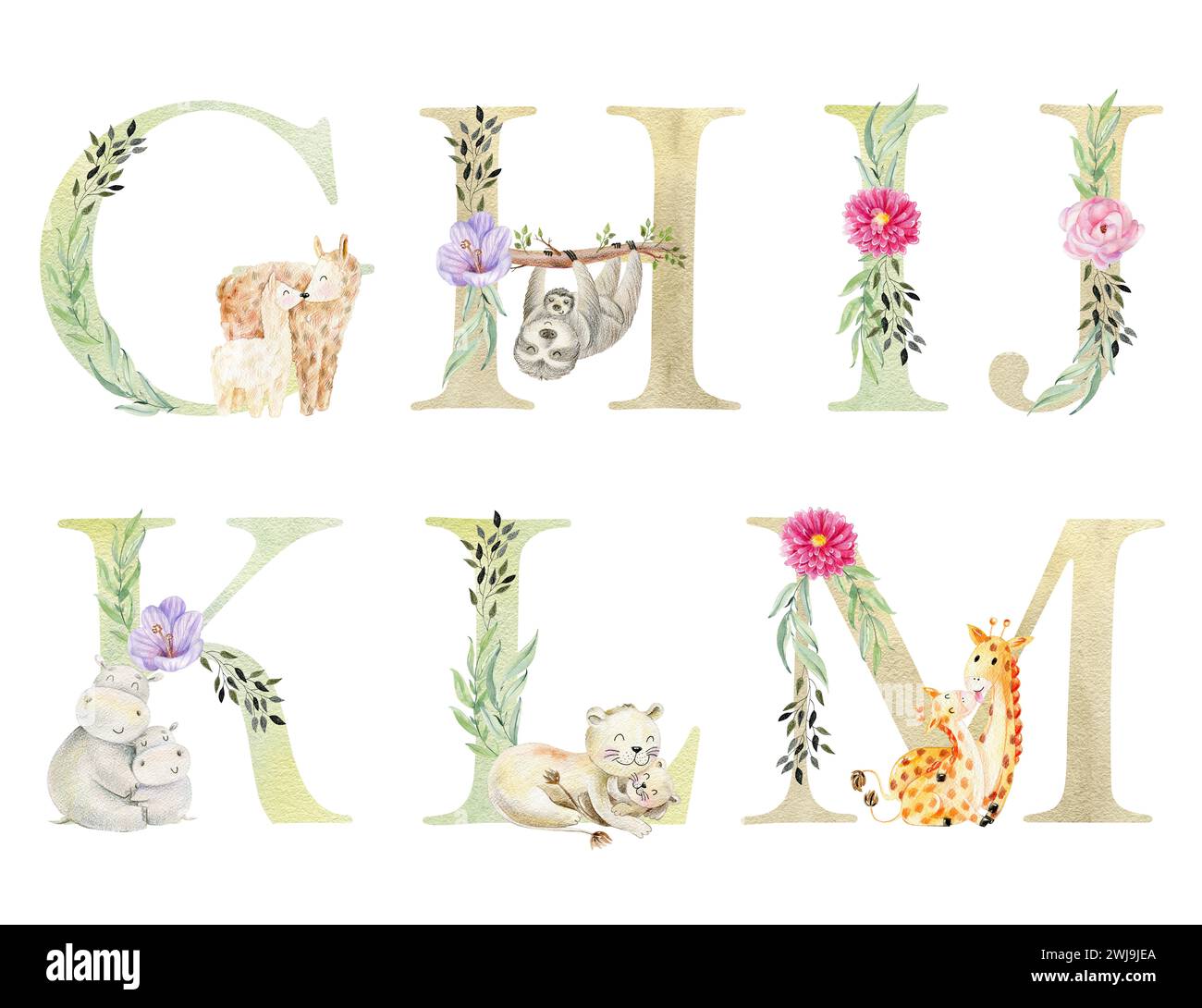 Watercolor animals letters Stock Photo - Alamy