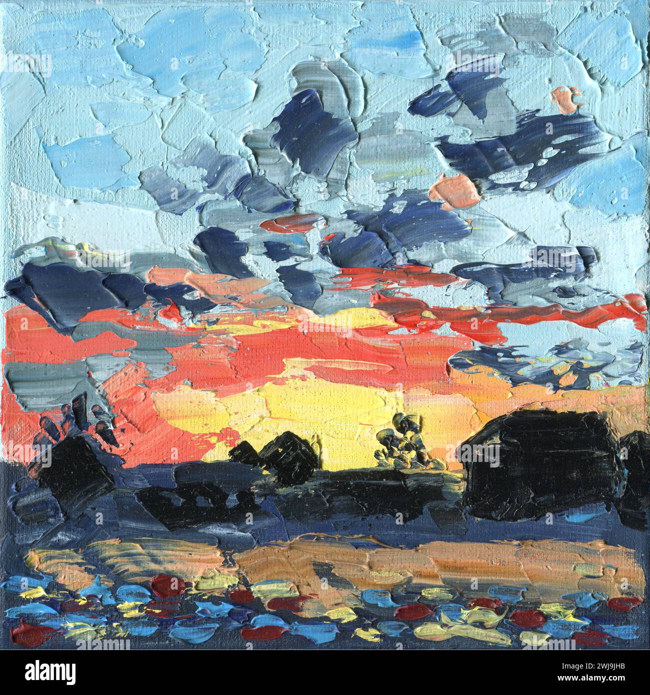 Sunset oil painting Stock Photo - Alamy