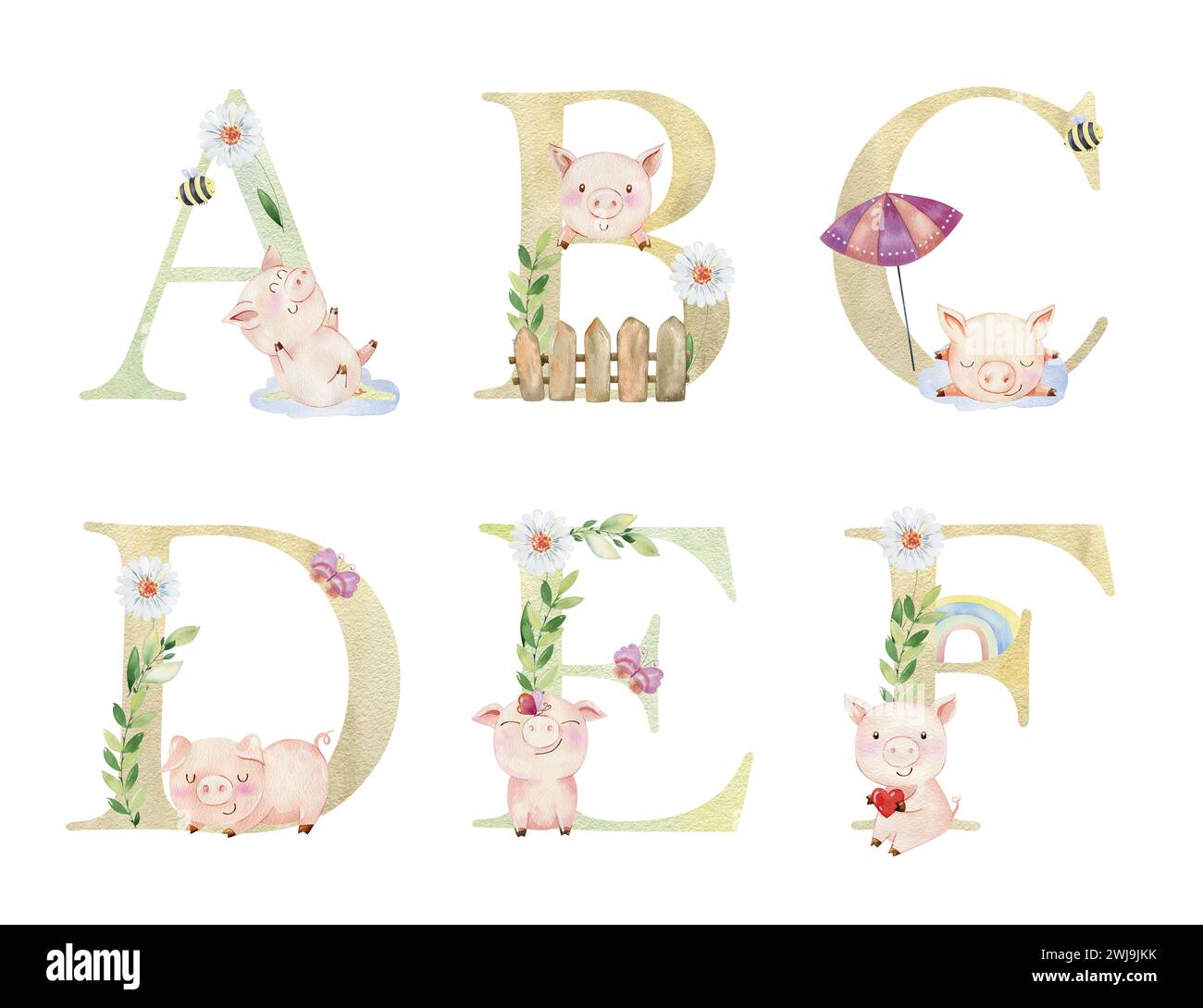 Watercolor animals letters Stock Photo - Alamy