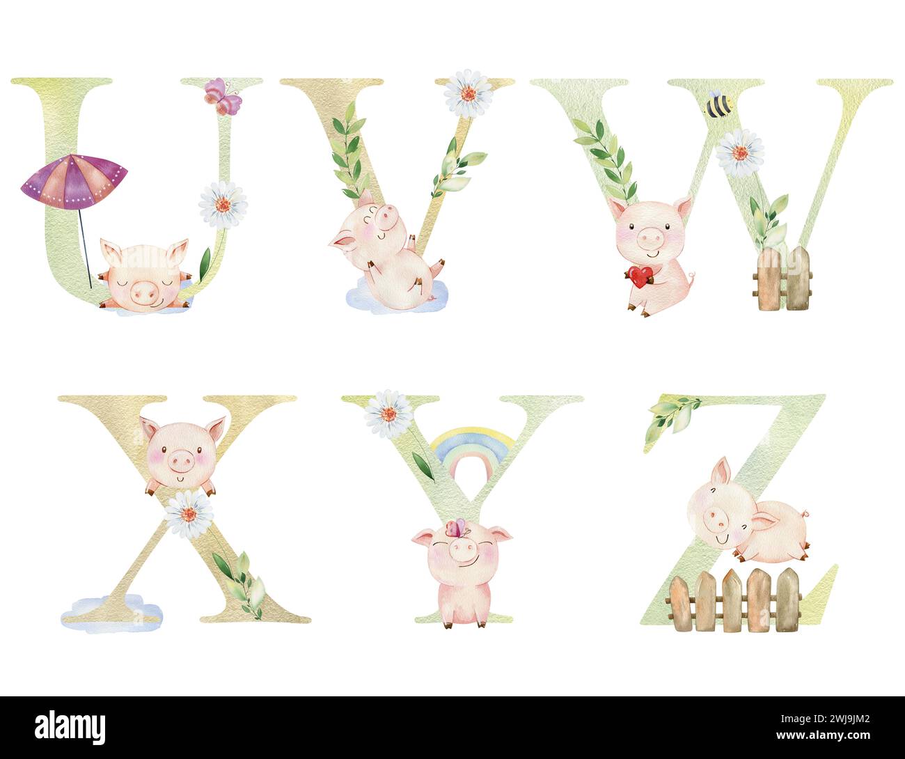 Watercolor animals letters Stock Photo - Alamy