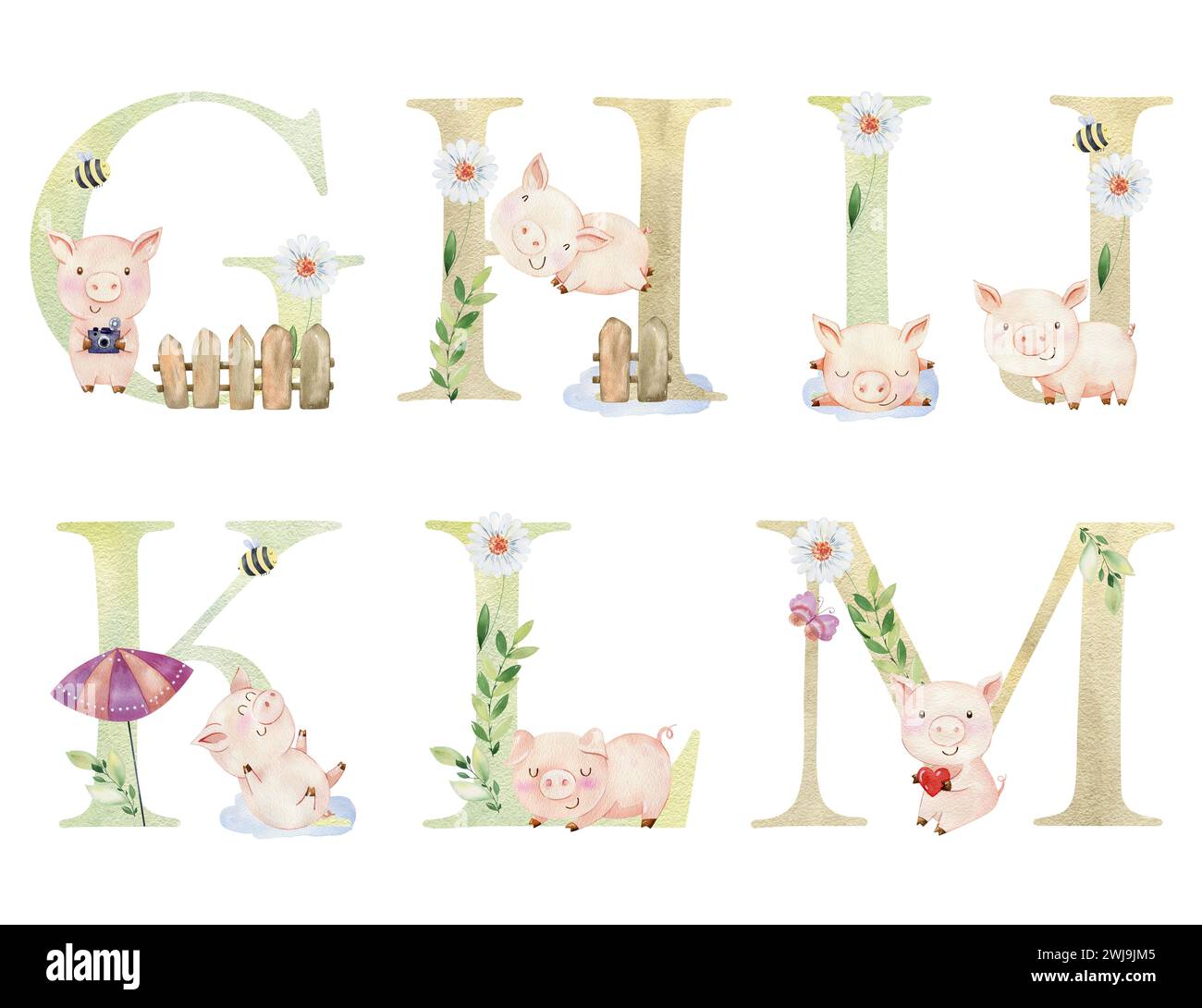 Watercolor animals letters Stock Photo - Alamy