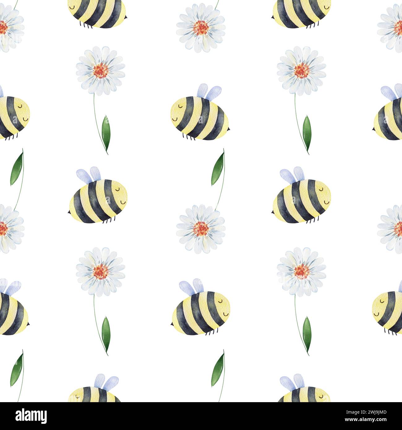 Watercolor seamless pattern with bees Stock Photo - Alamy