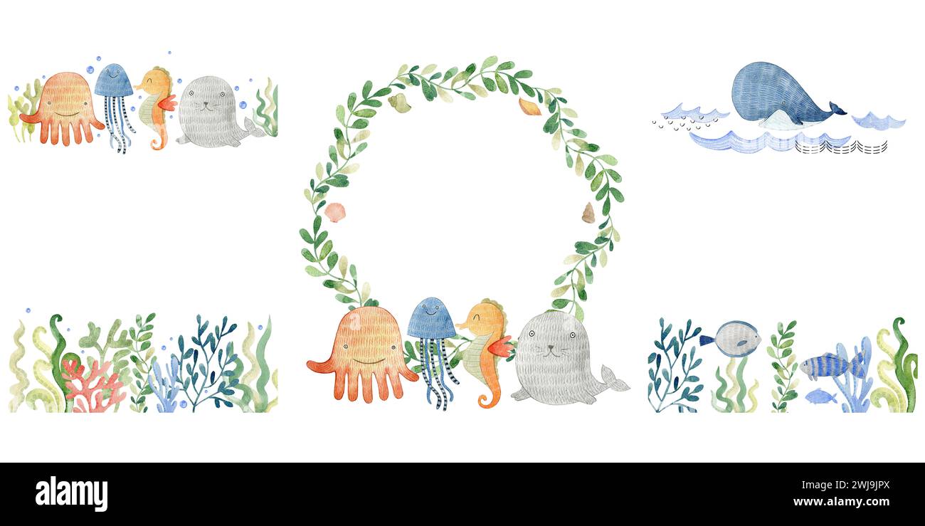 Watercolor sea frames Stock Photo - Alamy