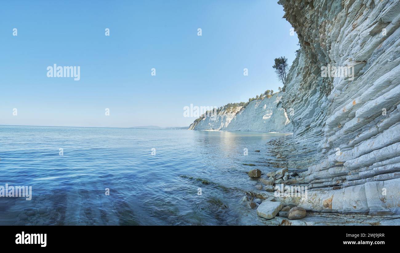 Sea Coast of Gelendzhik, Russia, landscape of chalk cliffs and ...