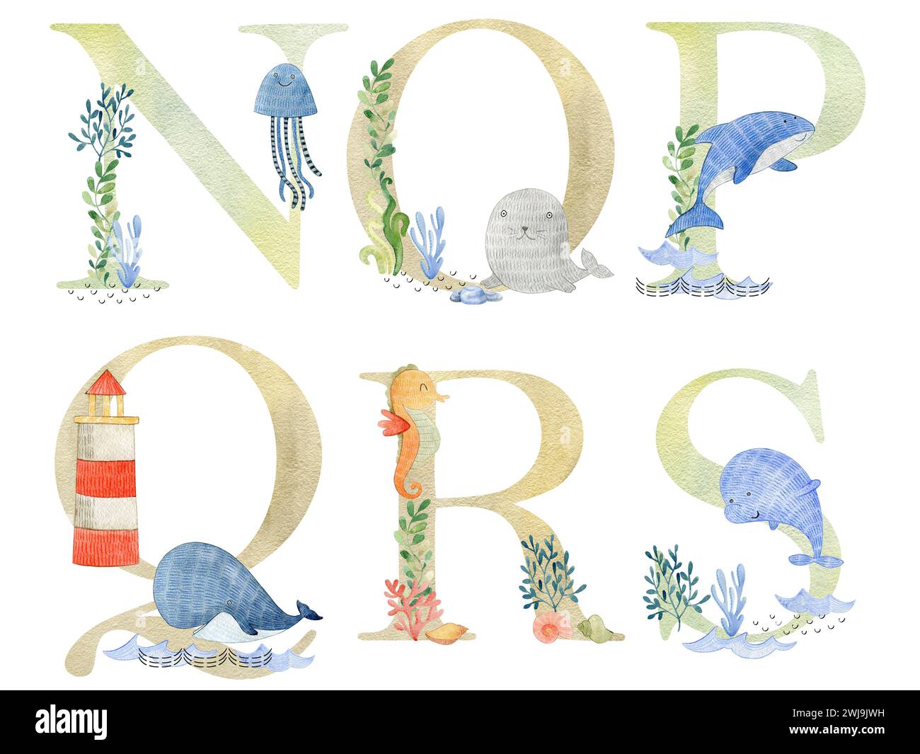 Sea animals watercolor hi-res stock photography and images - Alamy