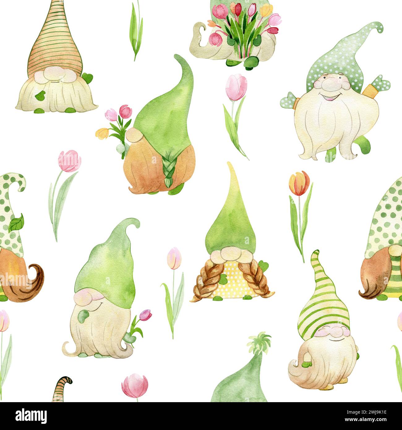 Watercolor spring gnomes Stock Photo - Alamy
