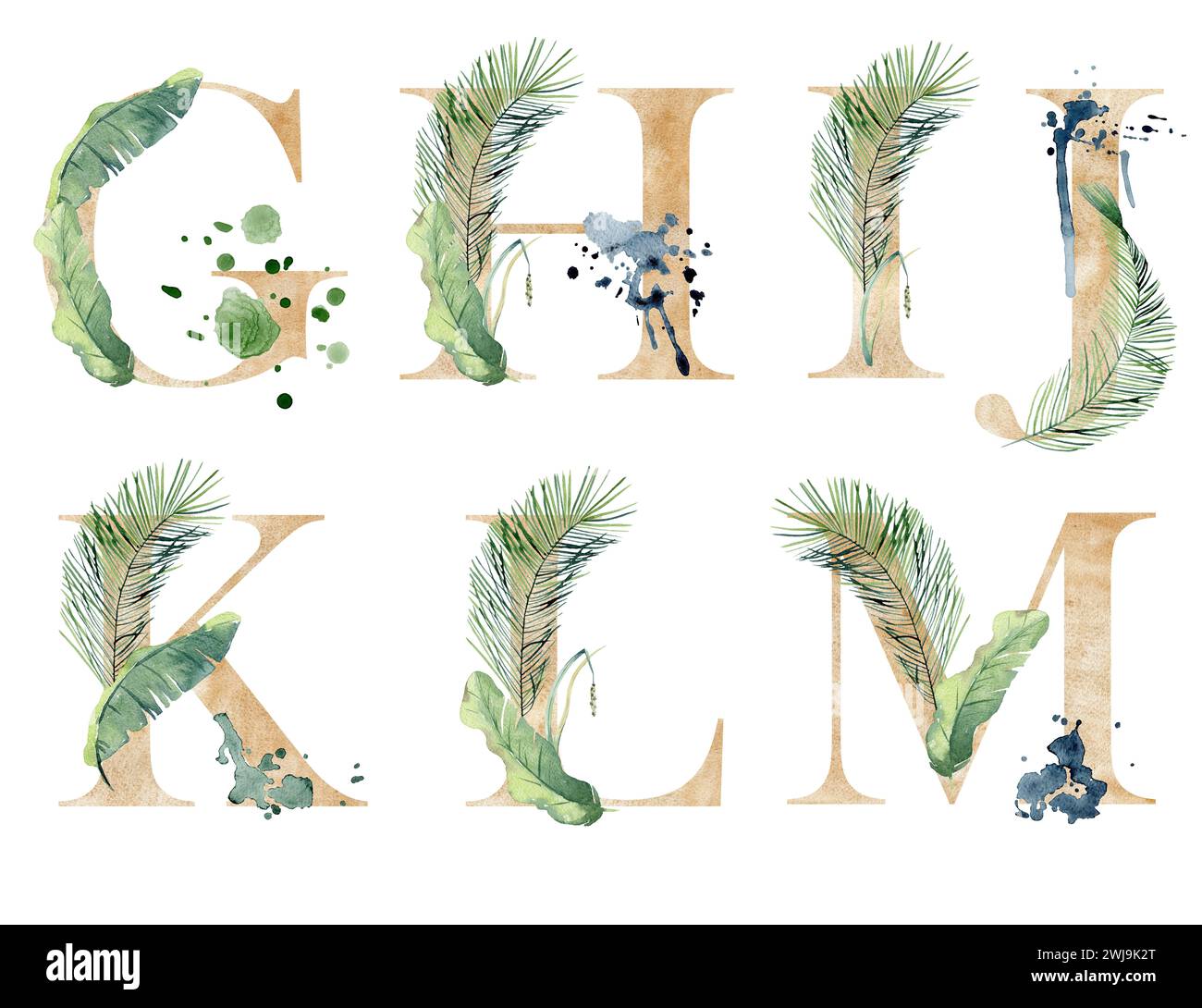 Watercolor tropical letters Stock Photo - Alamy