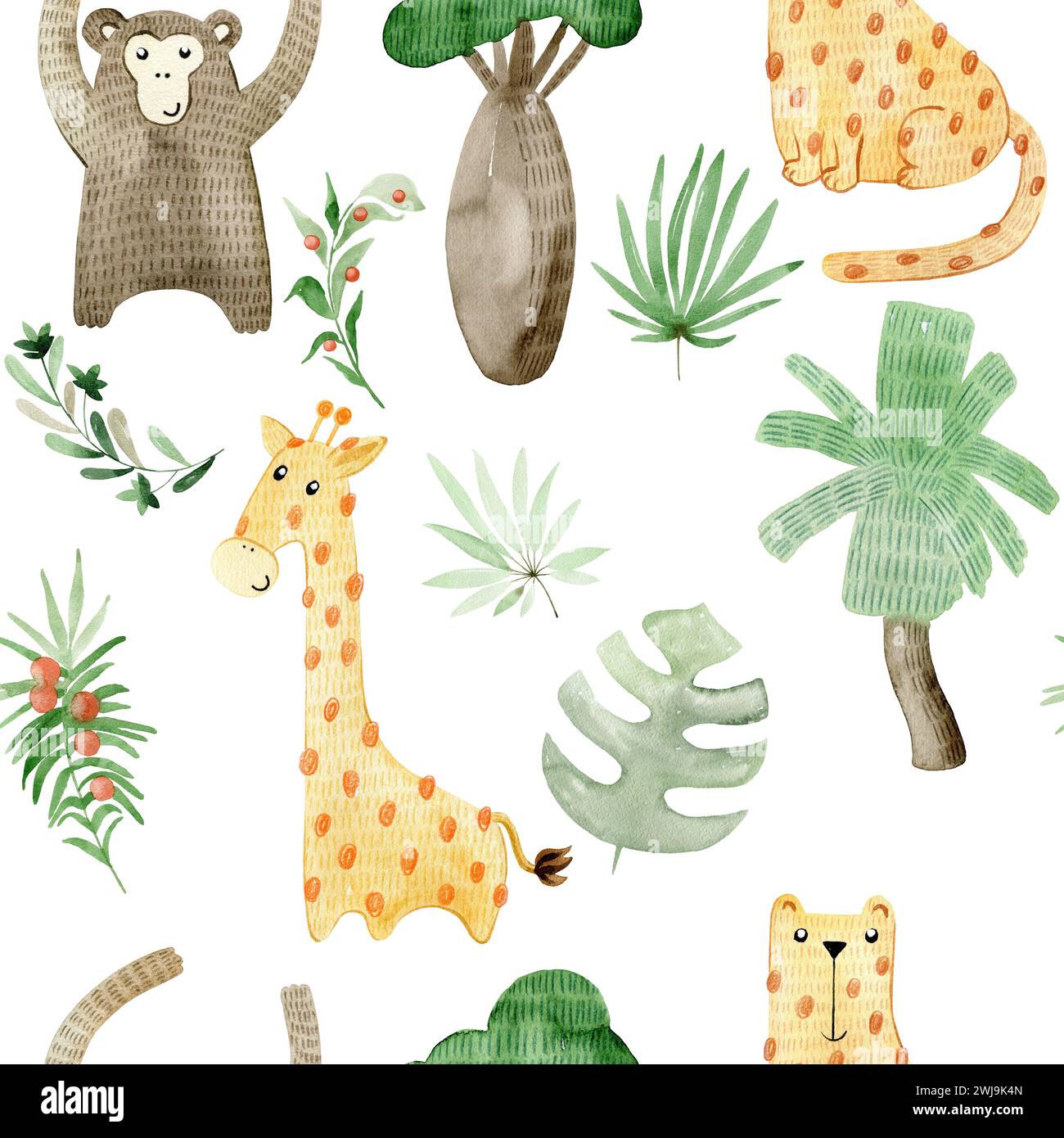 Watercolor safari animals Stock Photo - Alamy