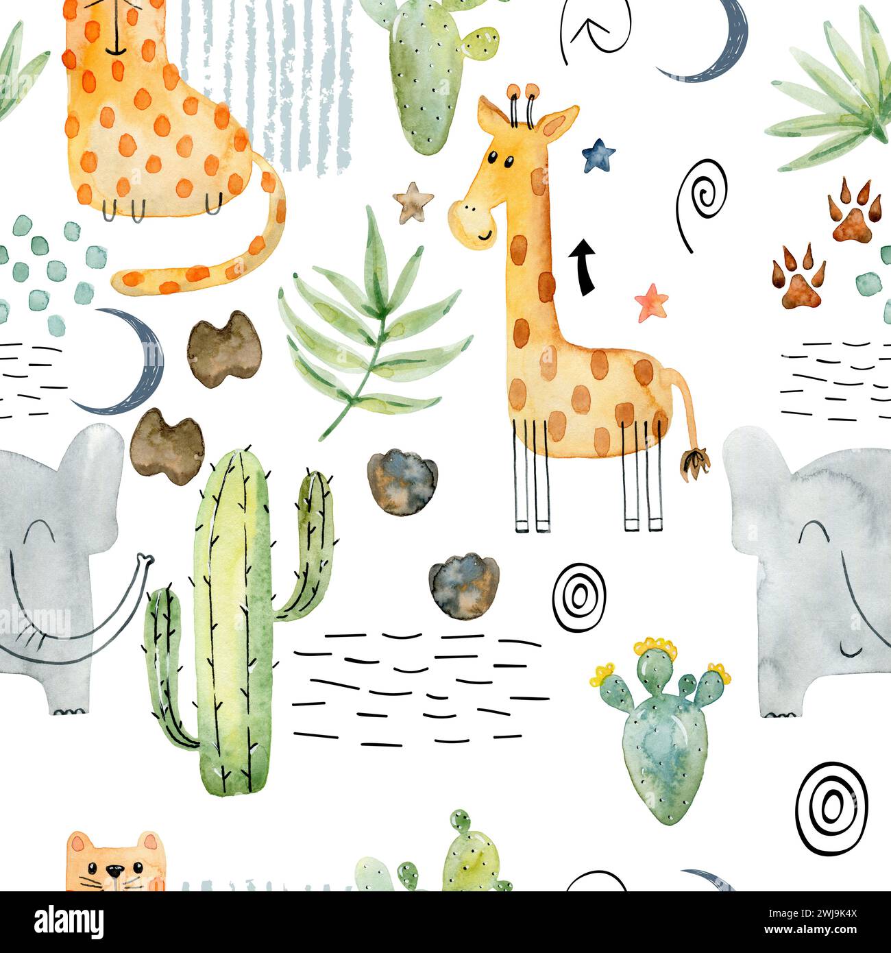 Watercolor safari animals Stock Photo - Alamy