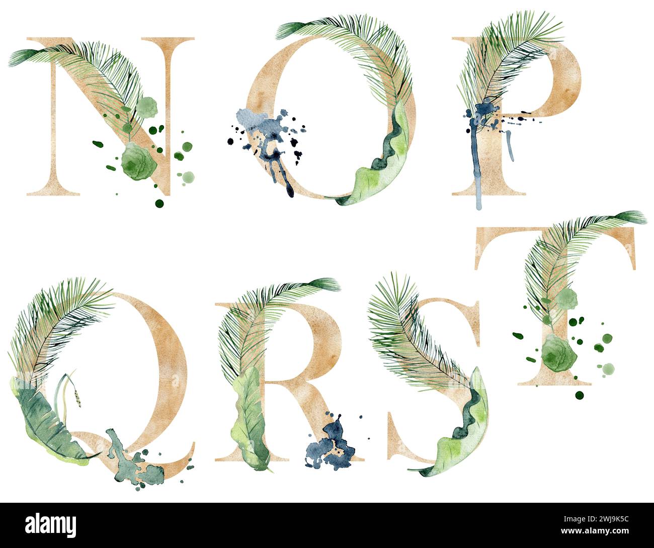 Watercolor tropical letters Stock Photo - Alamy