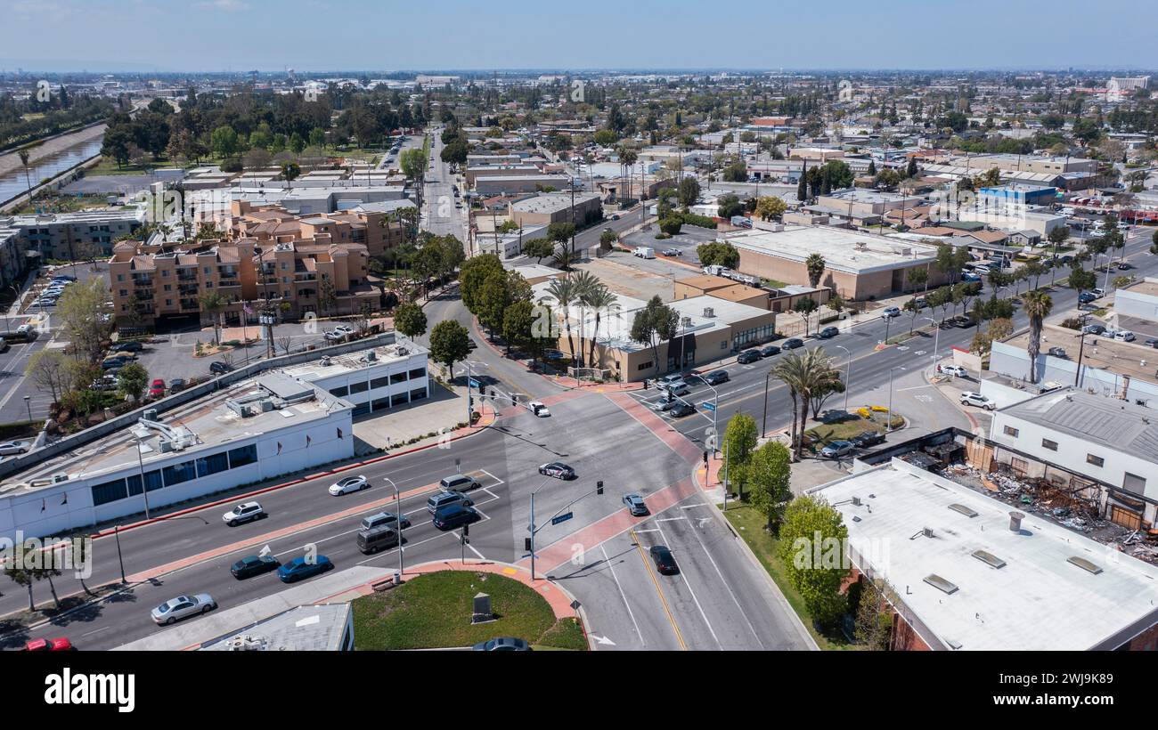 View of the urban core of downtown Bell Gardens, California, USA Stock ...