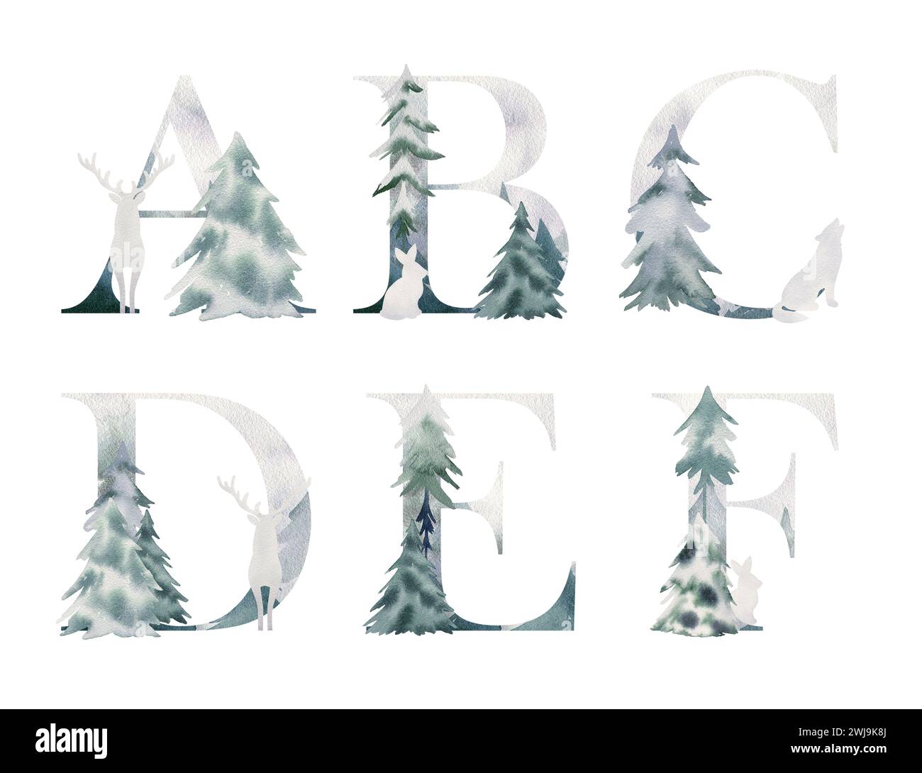 Watercolor forest letters Stock Photo - Alamy