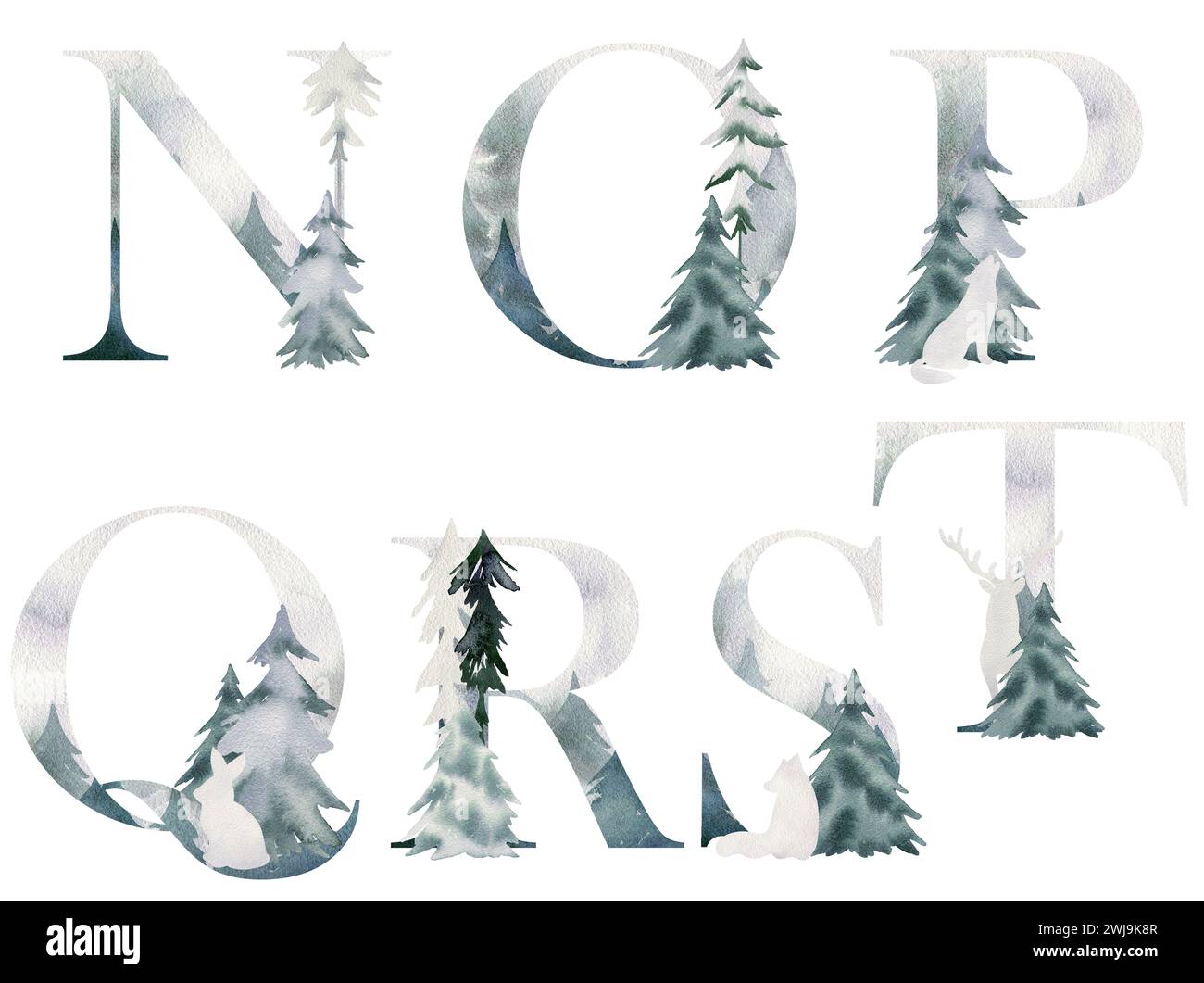 Watercolor forest letters Stock Photo - Alamy