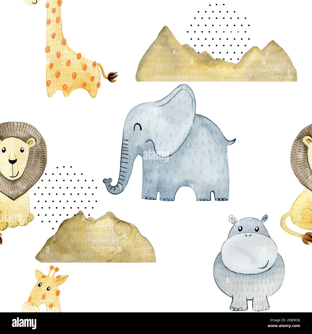 Watercolor safari animals Stock Photo - Alamy