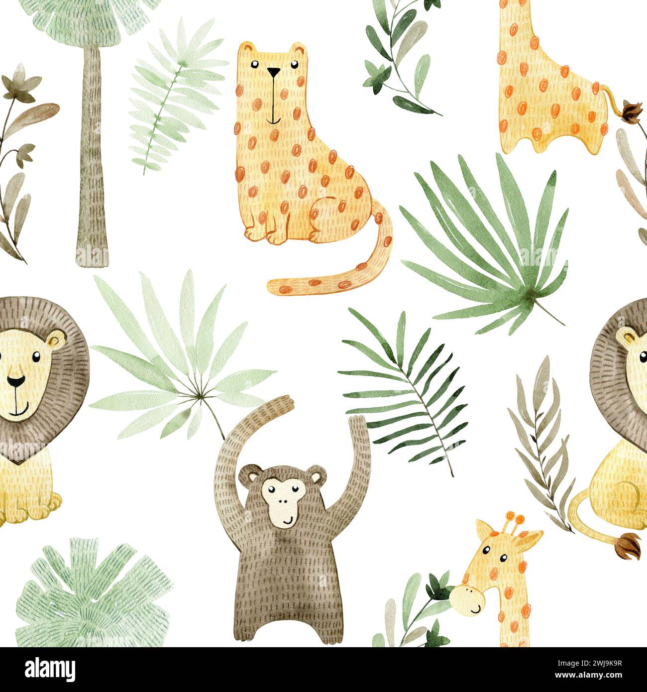 Watercolor safari animals Stock Photo - Alamy