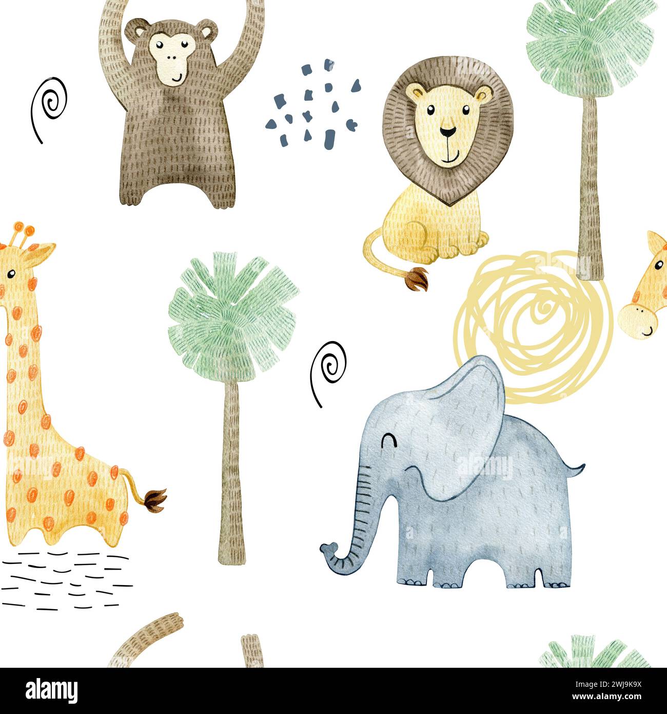 Watercolor safari animals Stock Photo - Alamy