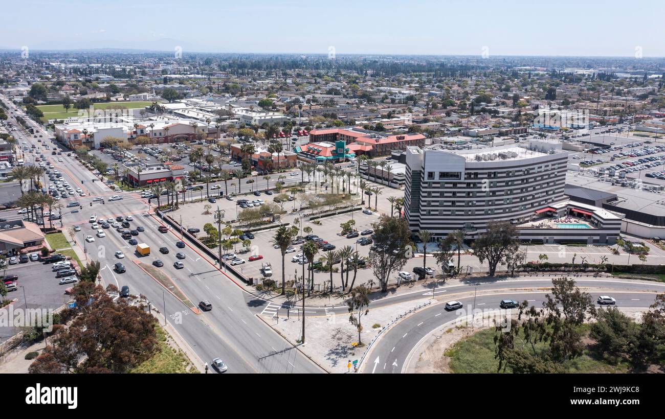 View of the urban core of downtown Bell Gardens, California, USA Stock ...