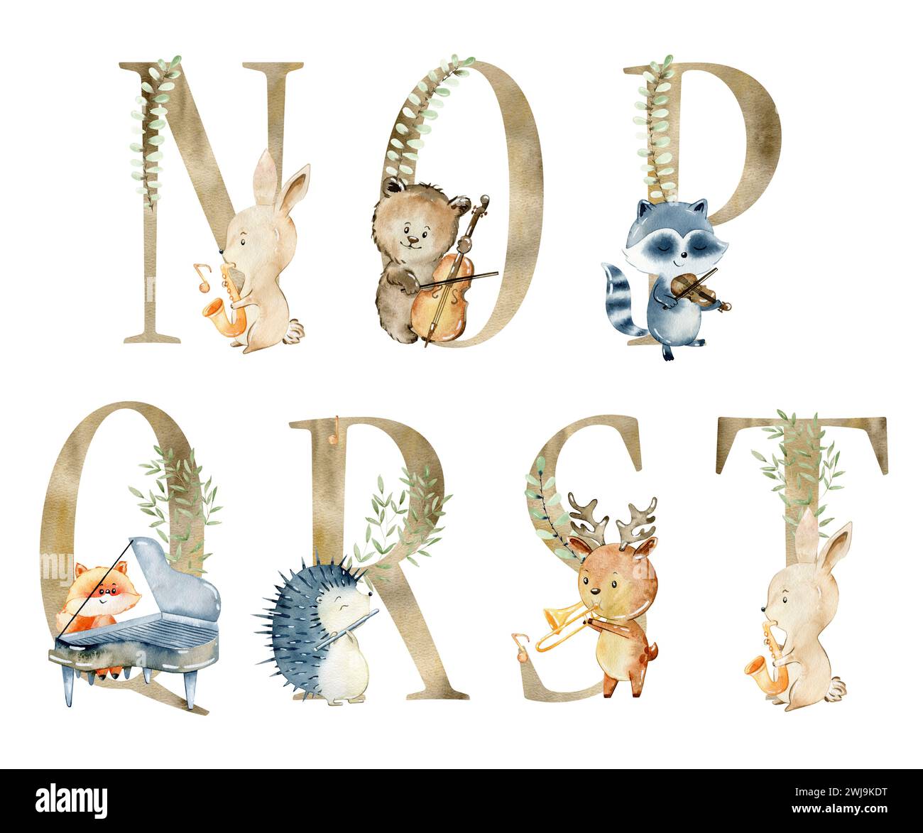 Watercolor animals letters Stock Photo - Alamy