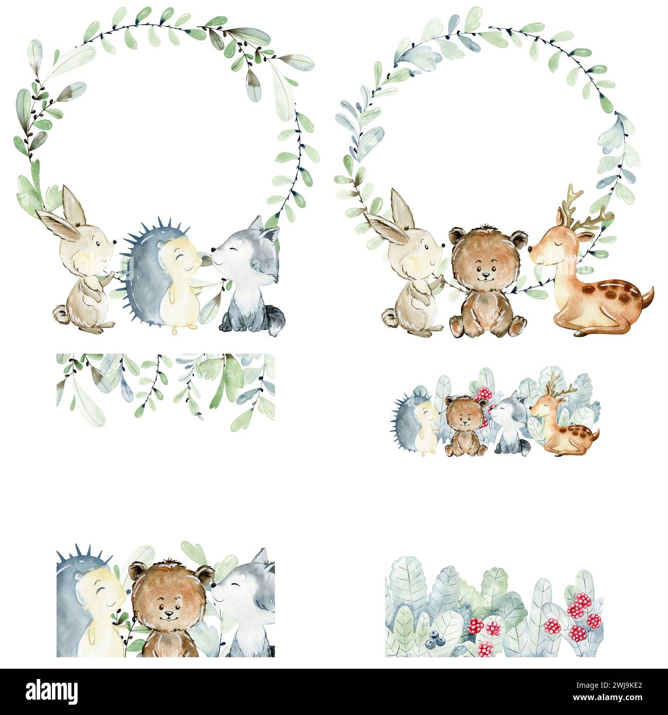 Watercolor forest frames Stock Photo - Alamy