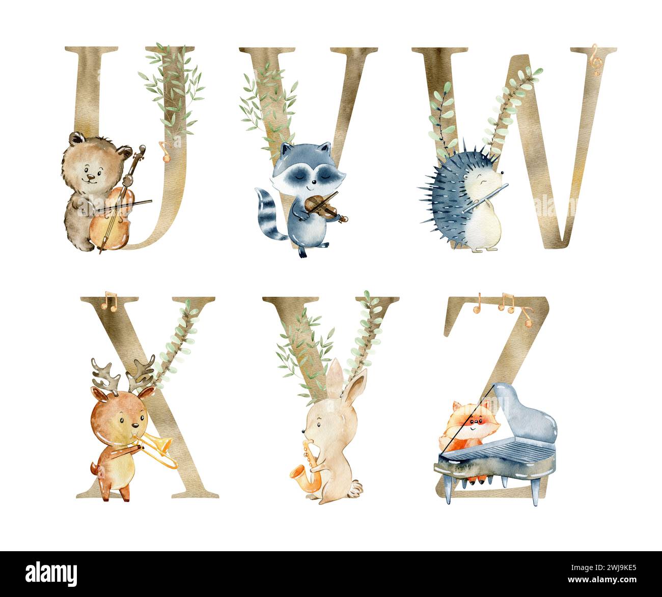 Watercolor animals letters Stock Photo - Alamy