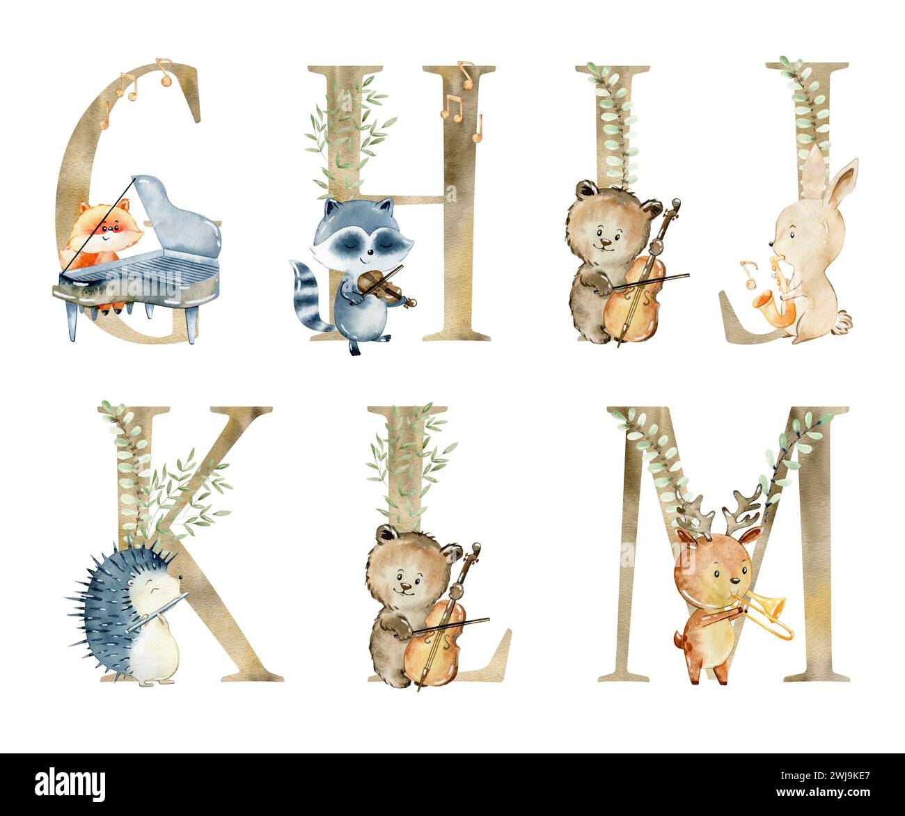 Watercolor animals letters Stock Photo - Alamy