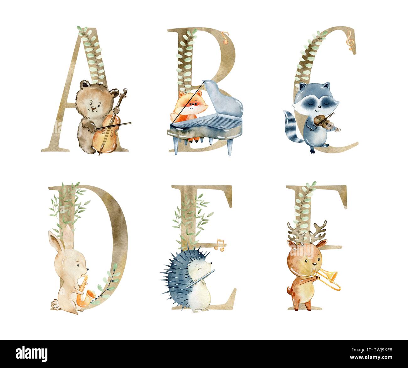 Watercolor animals letters Stock Photo - Alamy