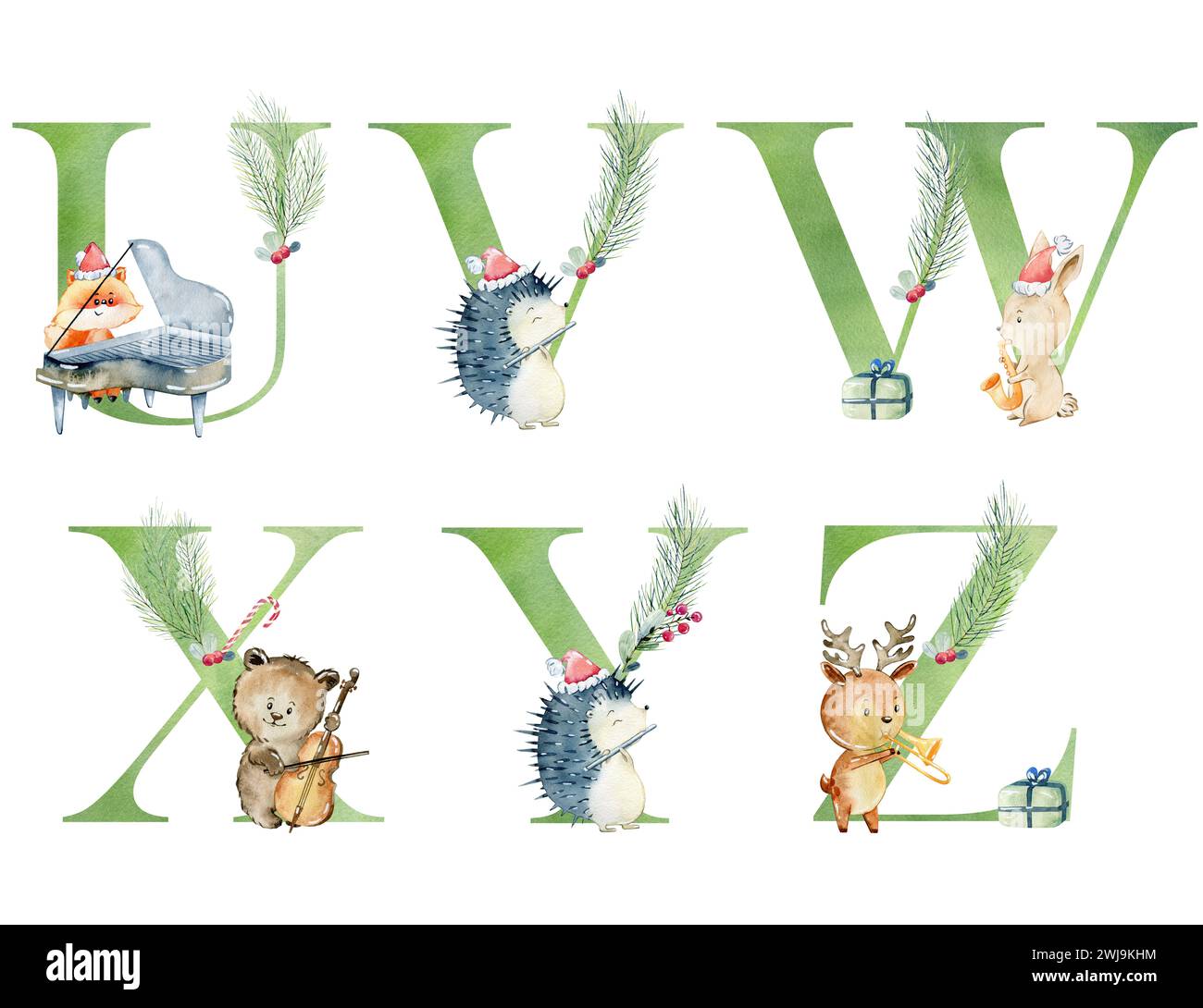 Watercolor christmas letters Stock Photo - Alamy