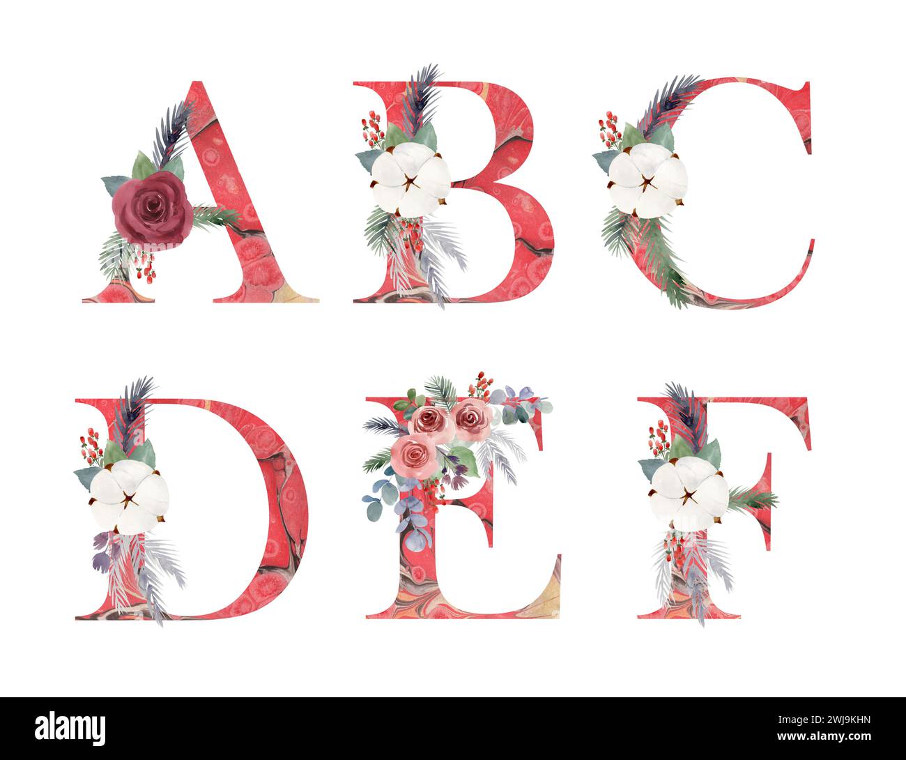 Watercolor floral alphabet Stock Photo - Alamy