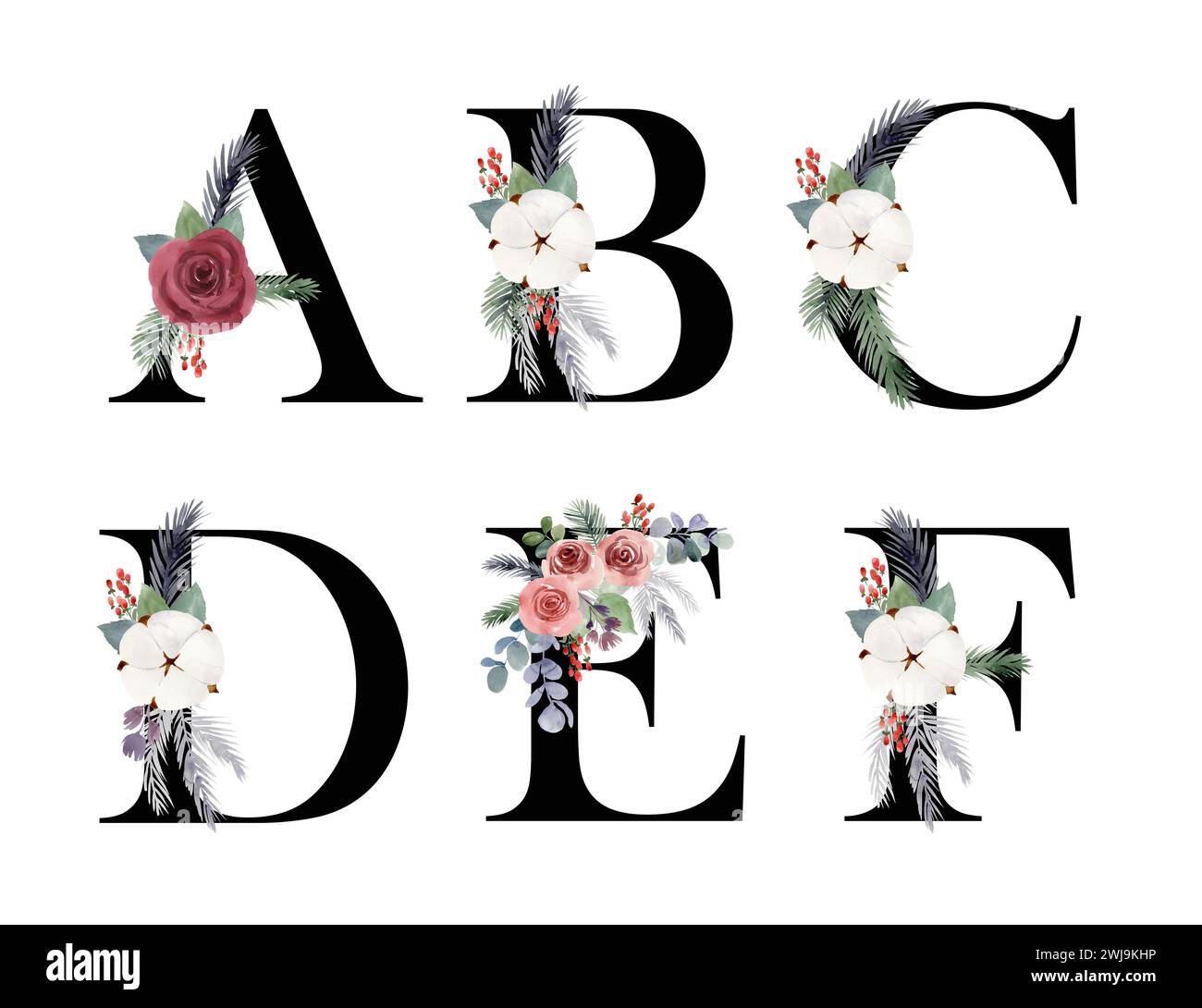 Watercolor floral alphabet Stock Photo - Alamy