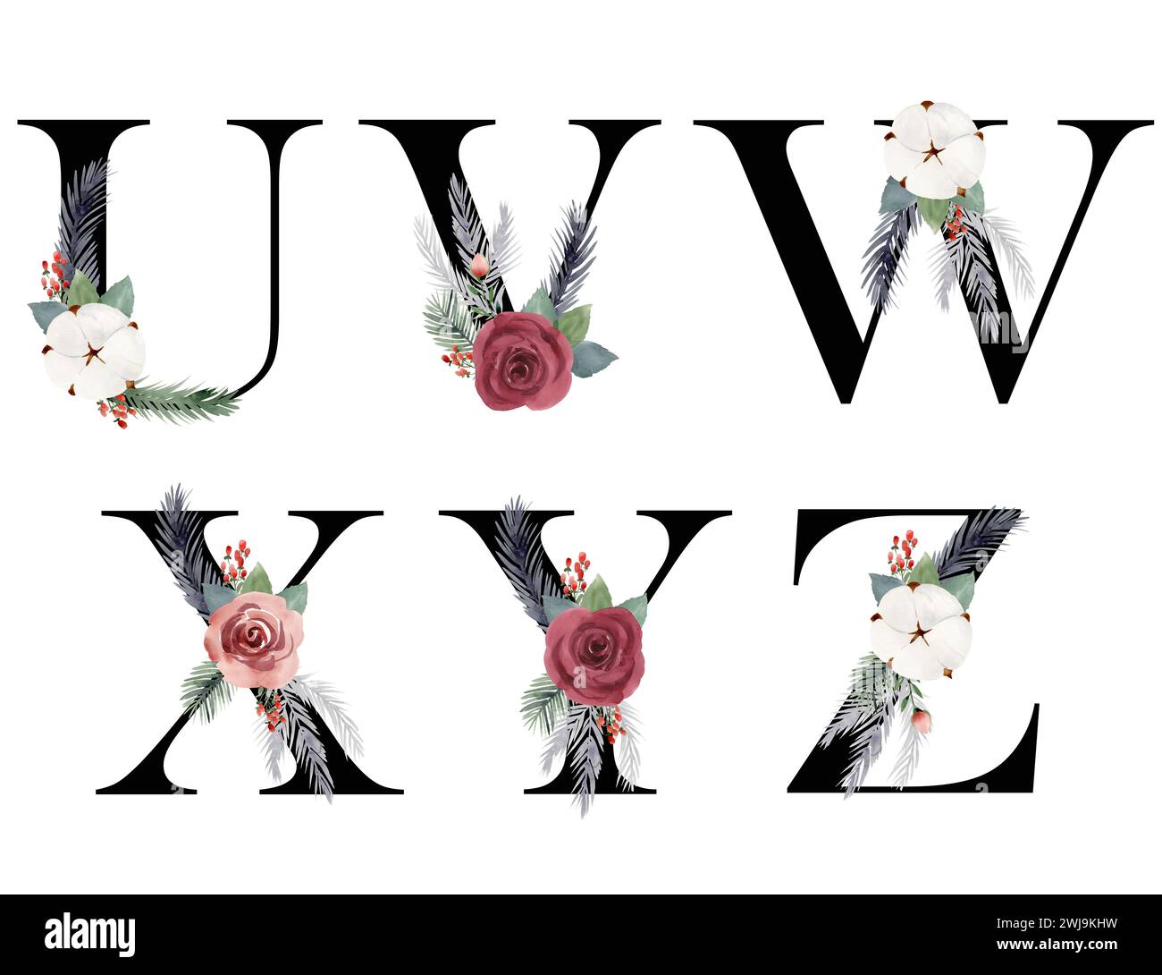Watercolor floral alphabet Stock Photo - Alamy